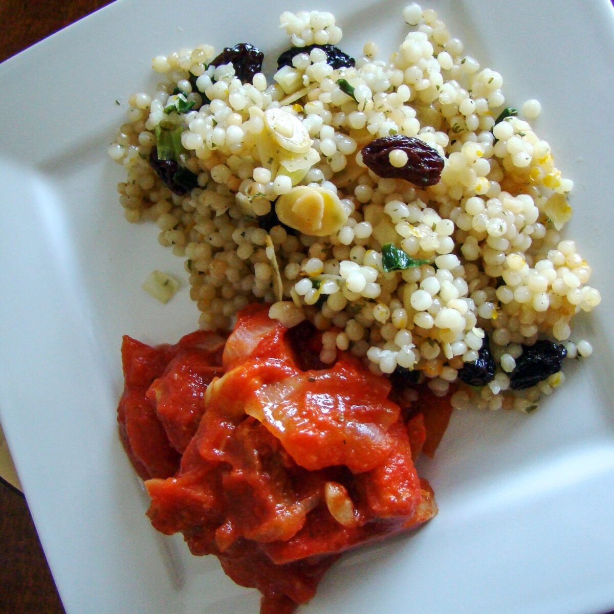 Pearl Couscous With Almond And Raisins- The Bossy Kitchen