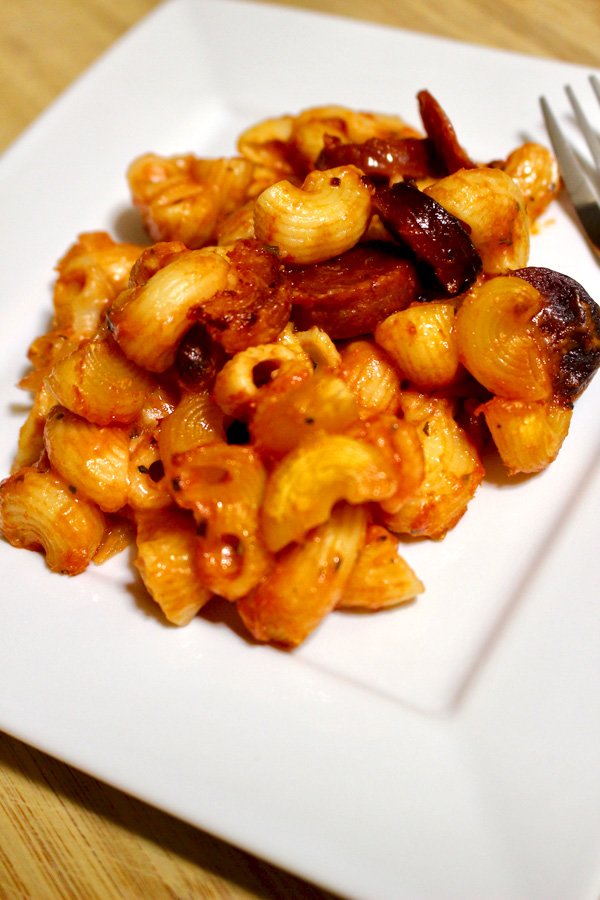 Cheesy Chorizo and Tomato Baked Pasta