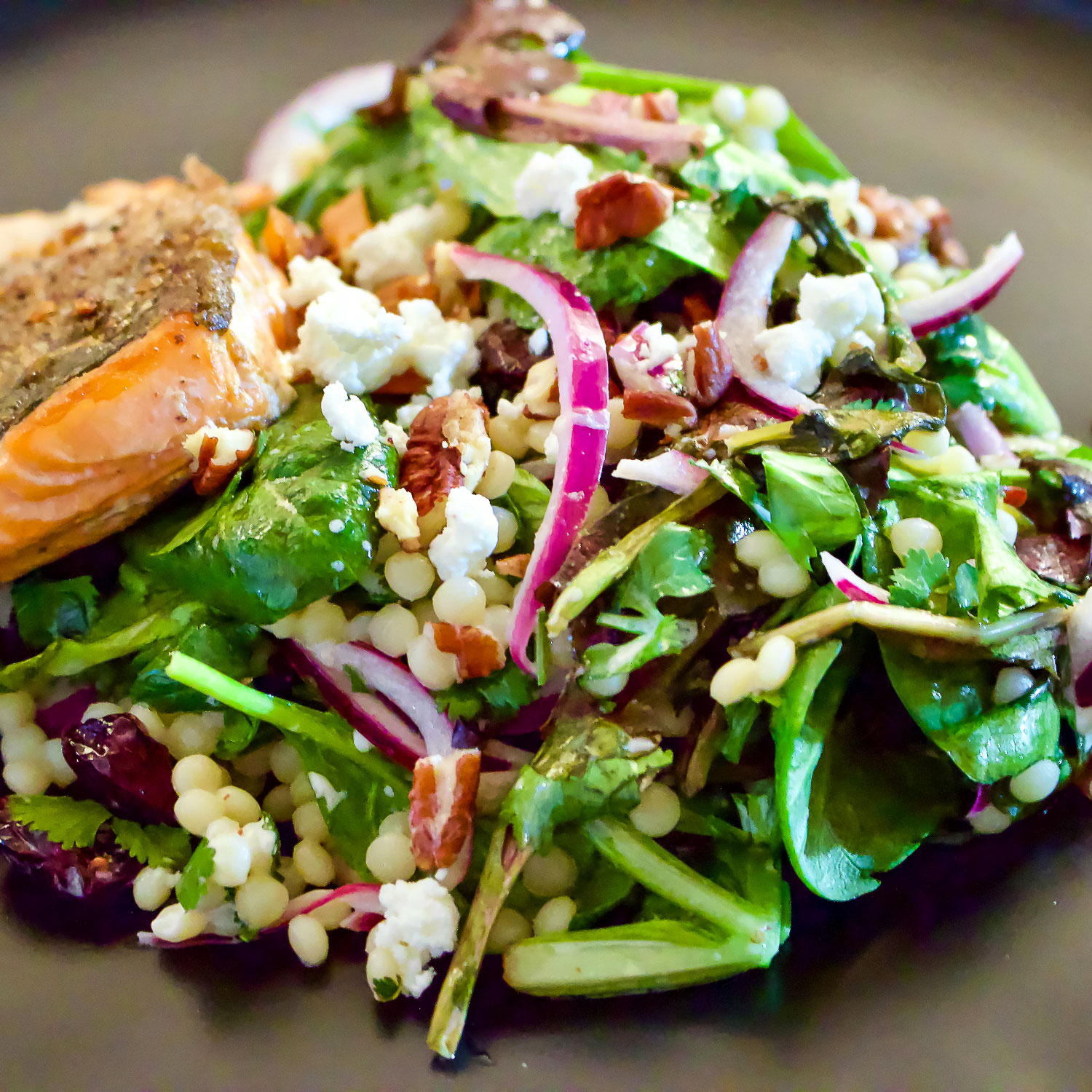 Spring Greens Couscous Salad With Salmon- The Bossy Kitchen