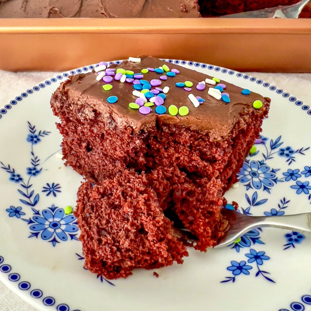 Wacky Cake Recipe With Chocolate Icing- The Bossy Kitchen